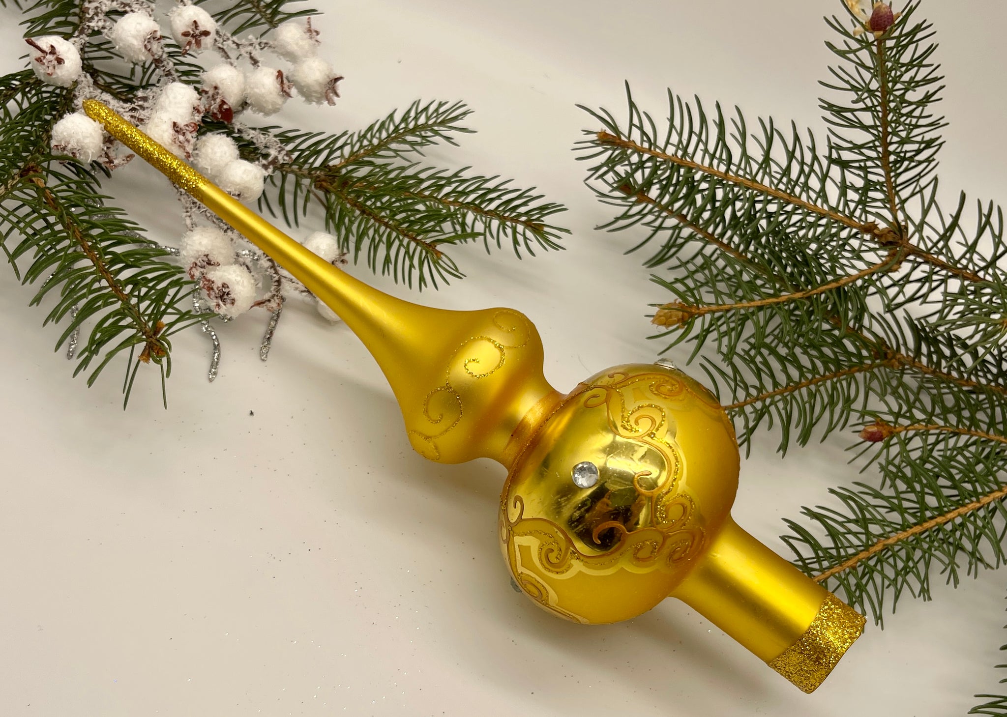 Gold Christmas glass tree topper with gold glitter, Christmas finial ...