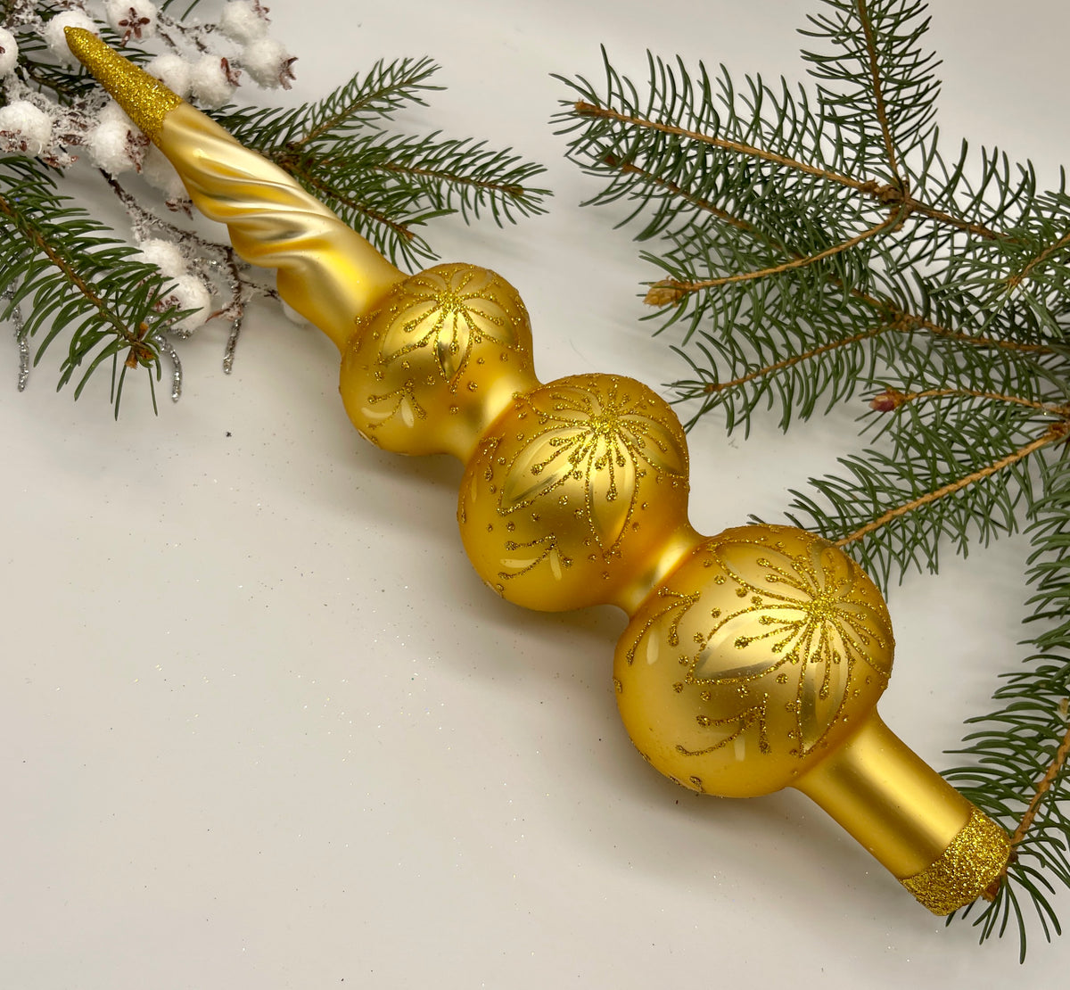Big gold with gold glitter Christmas glass tree topper, XMAS finial ...
