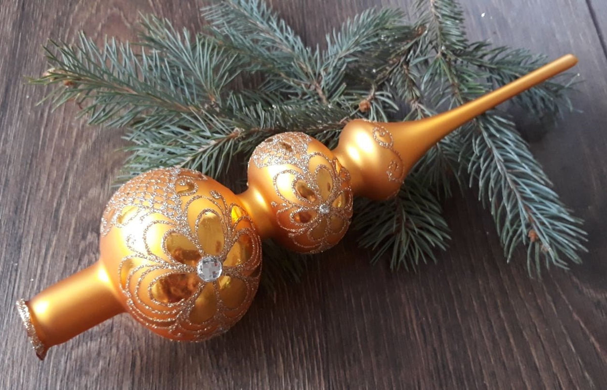 Big Jewels on Gold Glass Christmas Tree Topper, vintage XMAS ...