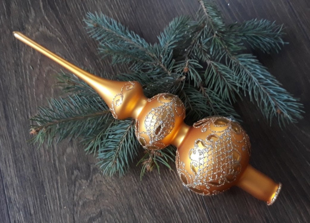 Big Jewels on Gold Glass Christmas Tree Topper, vintage XMAS ...