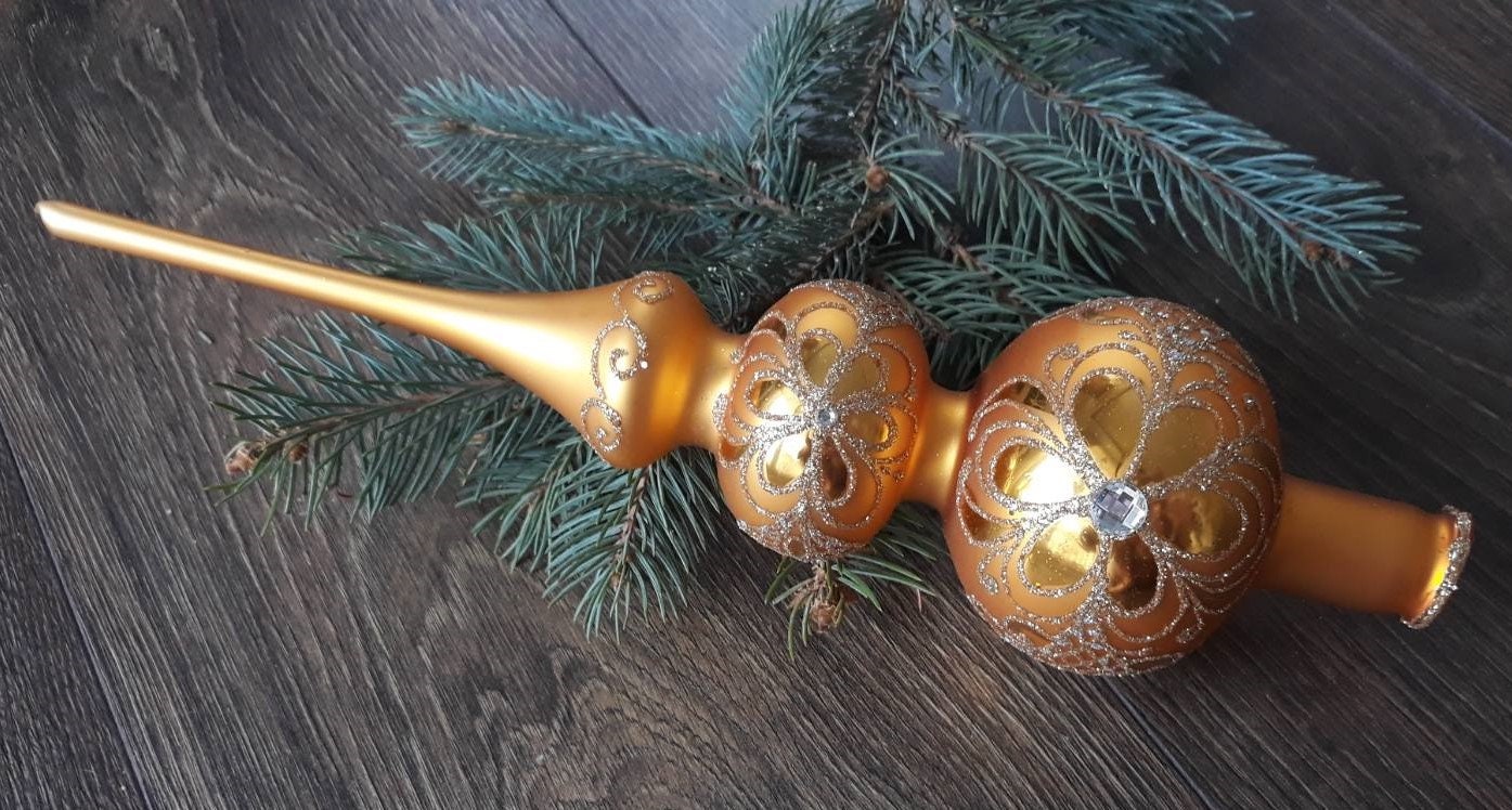 Big Jewels on Gold Glass Christmas Tree Topper, vintage XMAS ...