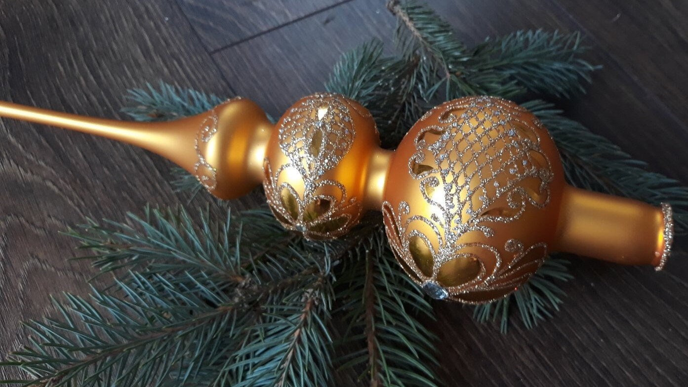 Big Jewels on Gold Glass Christmas Tree Topper, vintage XMAS ...