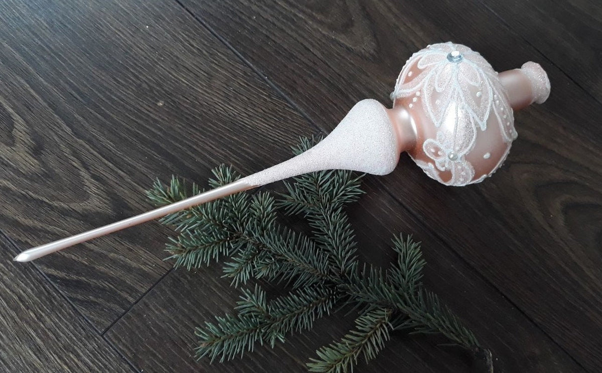 Big handpainted Christmas tree toppers, vintage Christmas glass finial ...