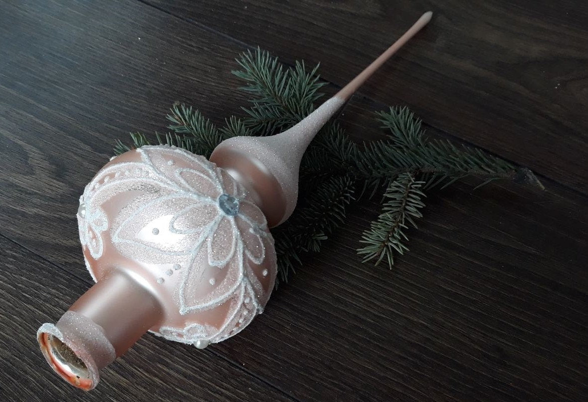 Big handpainted Christmas tree toppers, vintage Christmas glass finial ...