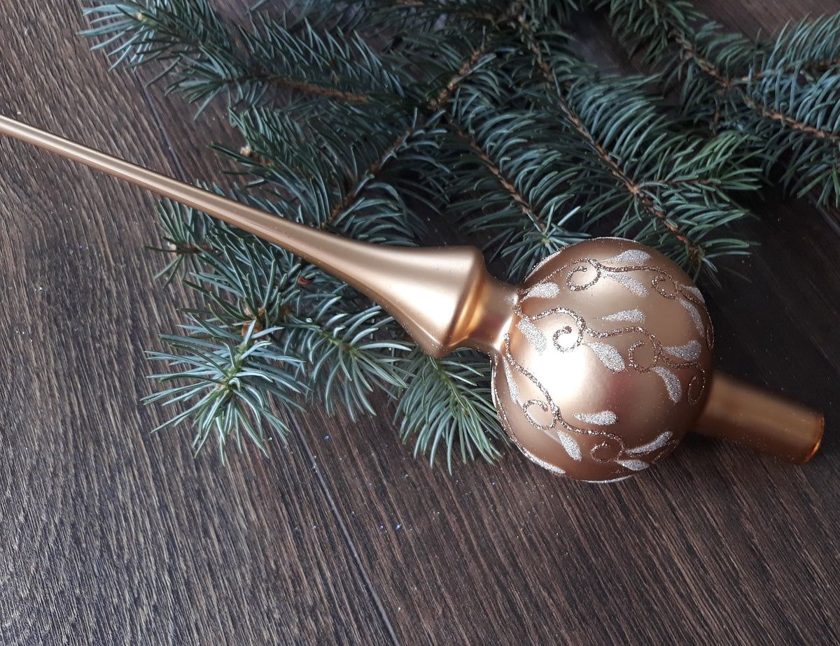 Gold Christmas glass tree topper witn branches, handmade XMAS finial ...