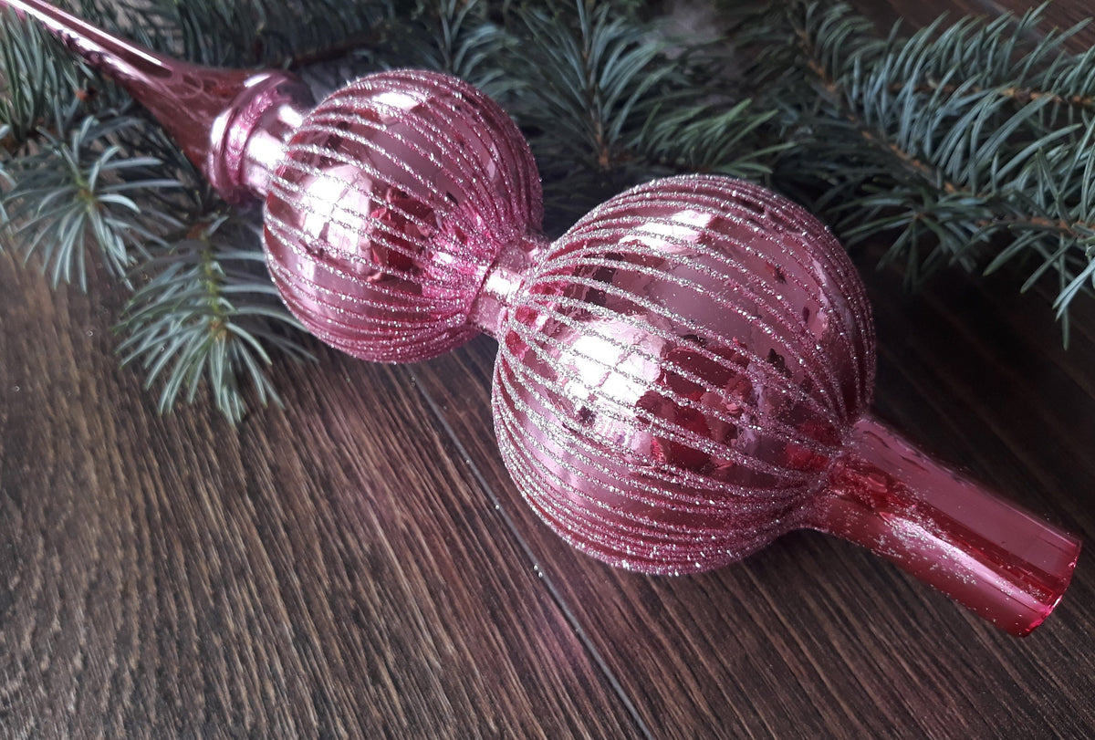 Pink Christmas glass Tree Finial With two Balls Section - ChristmasboxStore