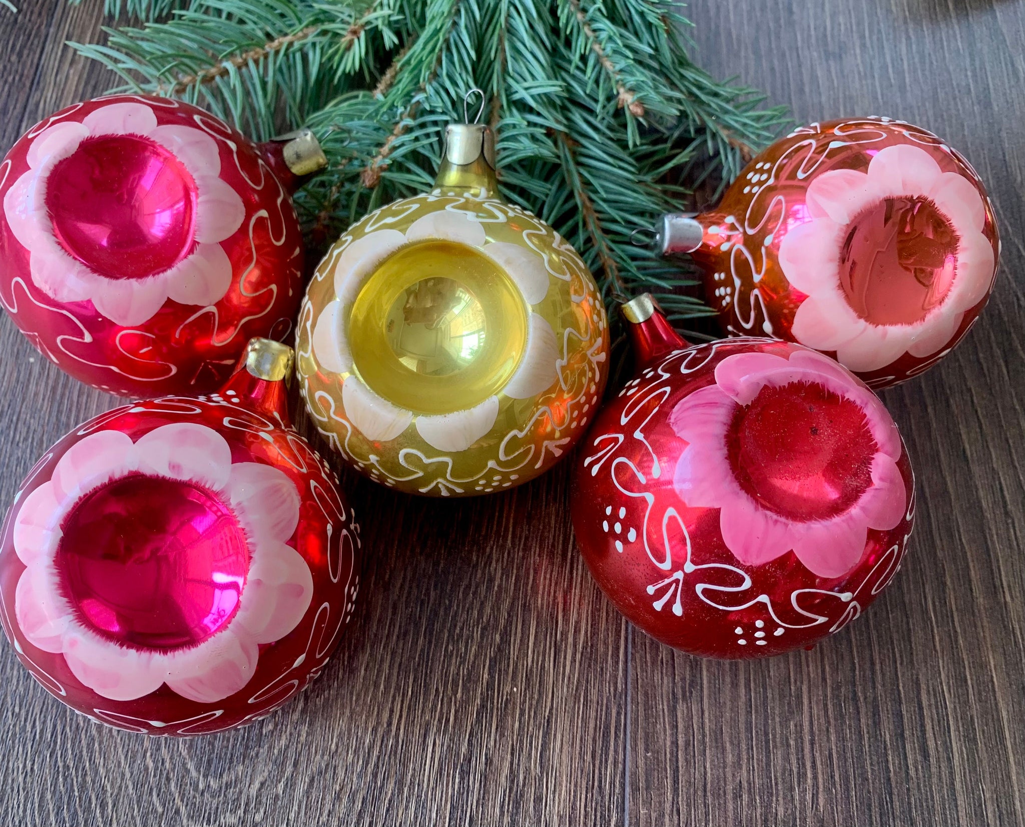Five Antique glass Christmas ornaments, 1980s vintage tree decoration ...