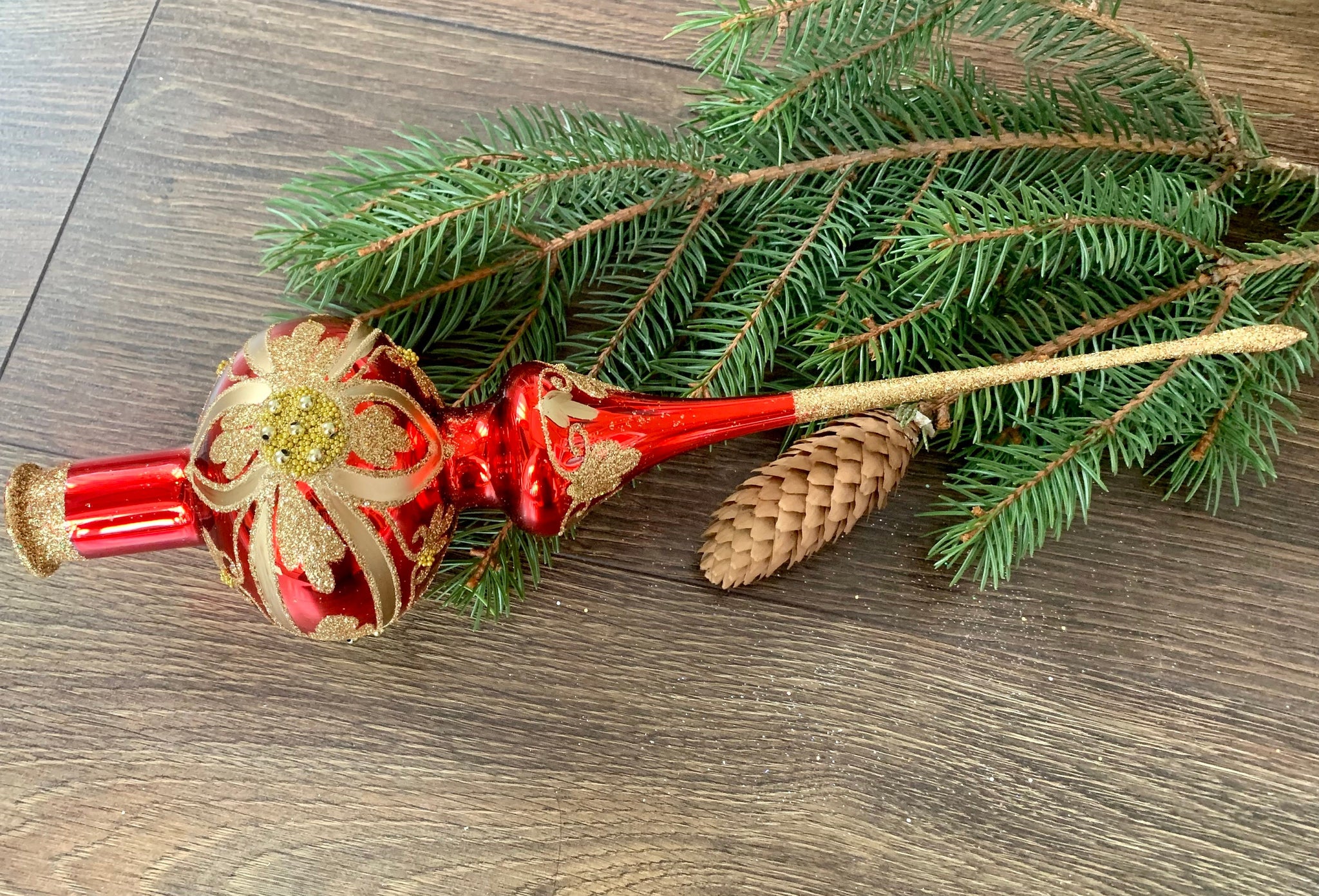 Big Red Bejeweled Roses on Golden Glass Christmas tree topper ...