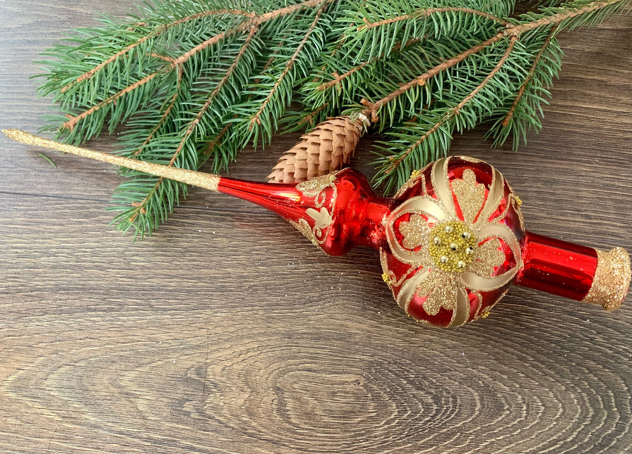 Big Red Bejeweled Roses on Golden Glass Christmas tree topper ...