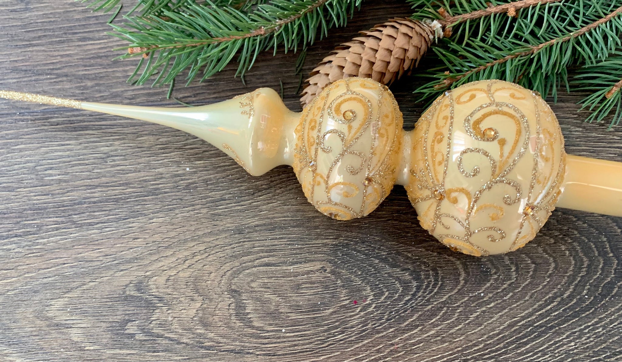 Big beige Pretty Pearlized glass Tree Finial With two Ball Sections ...