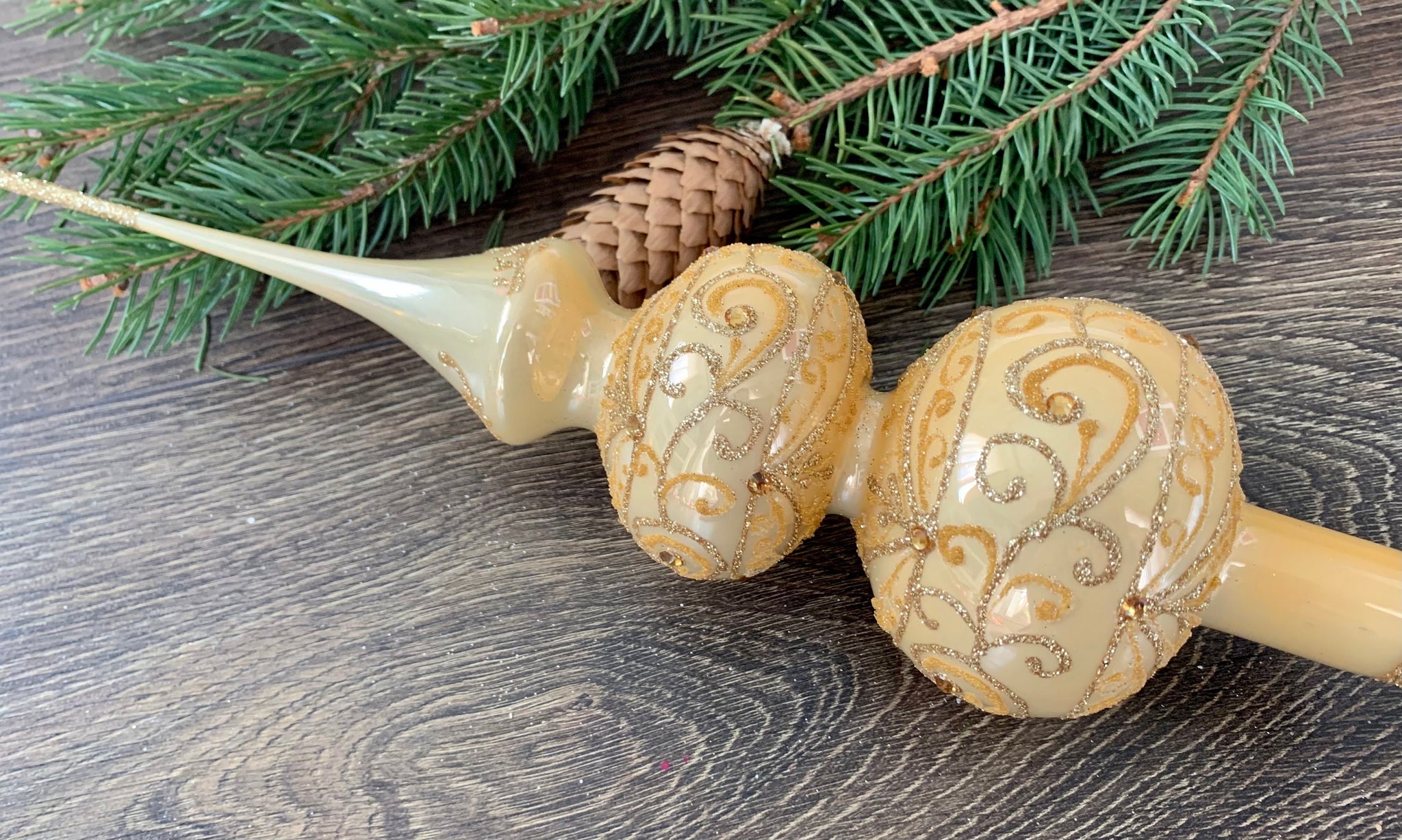 Big beige Pretty Pearlized glass Tree Finial With two Ball Sections ...