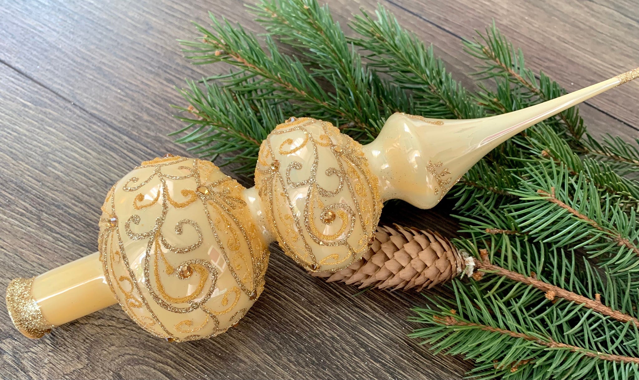 Big beige Pretty Pearlized glass Tree Finial With two Ball Sections ...