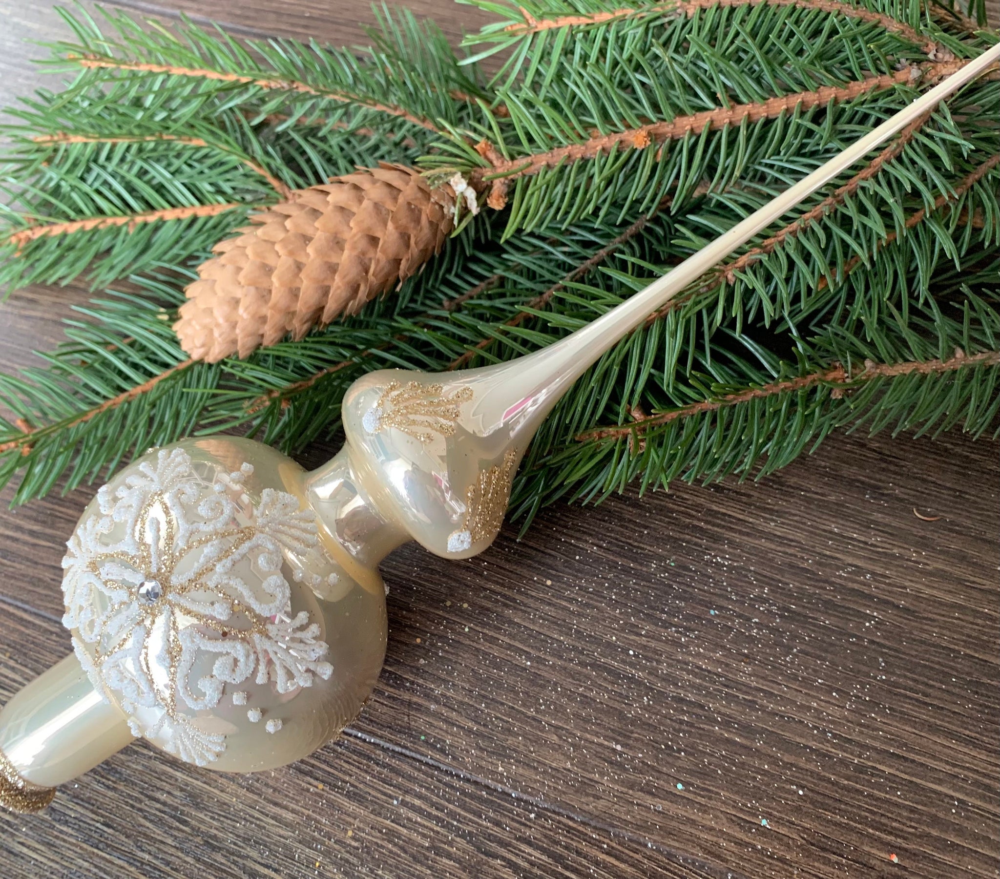 Pearl Christmas glass tree topper with snowflake, handmade finail ...