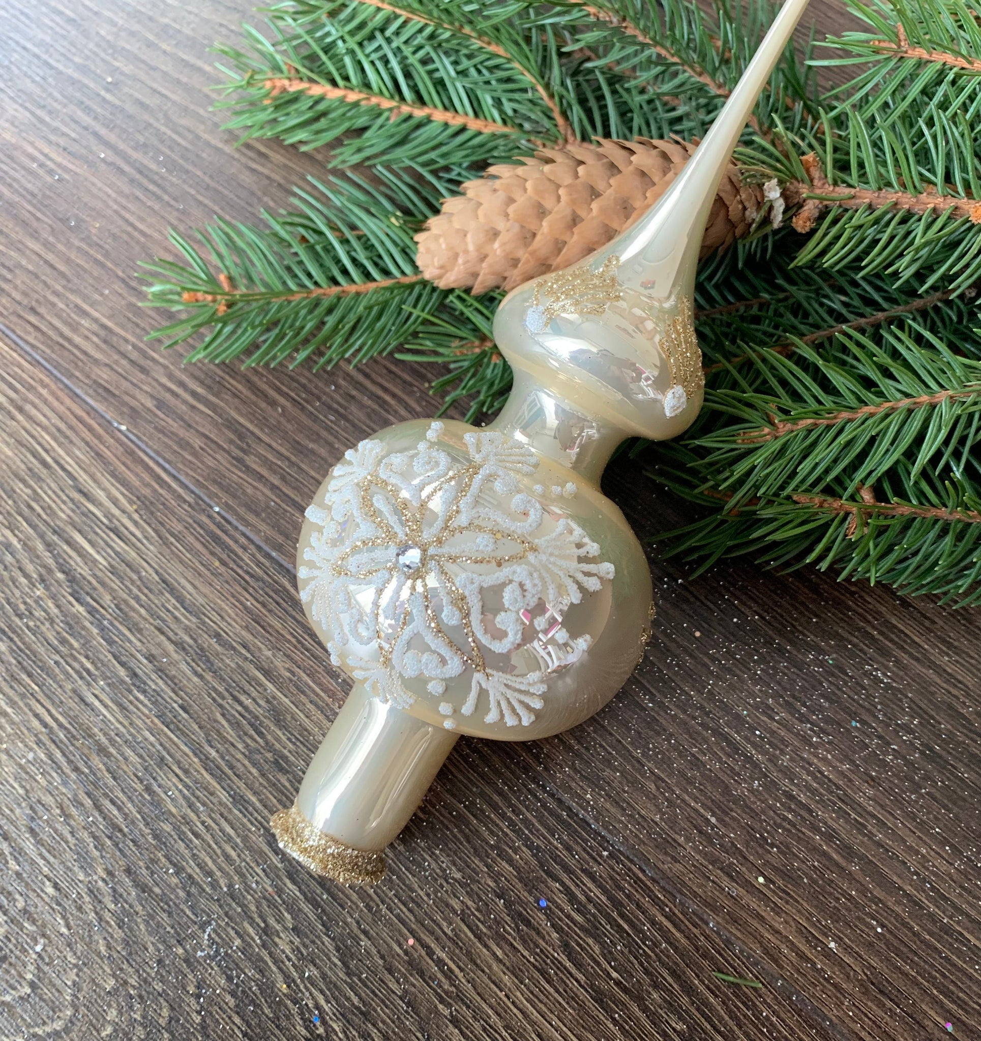 Pearl Christmas glass tree topper with snowflake, handmade finail ...