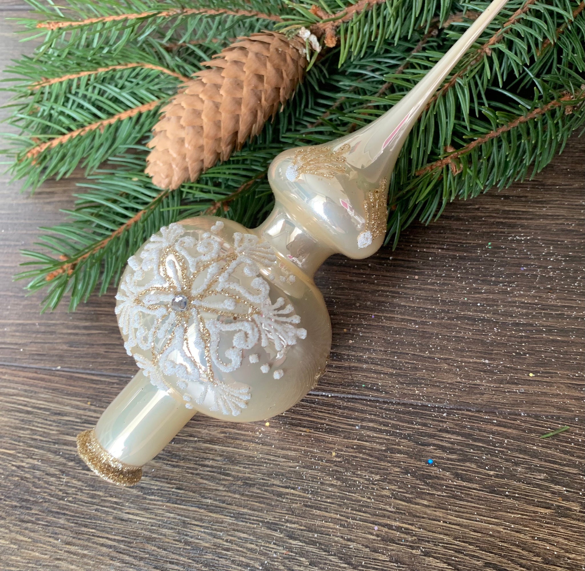 Pearl Christmas glass tree topper with snowflake, handmade finail ...