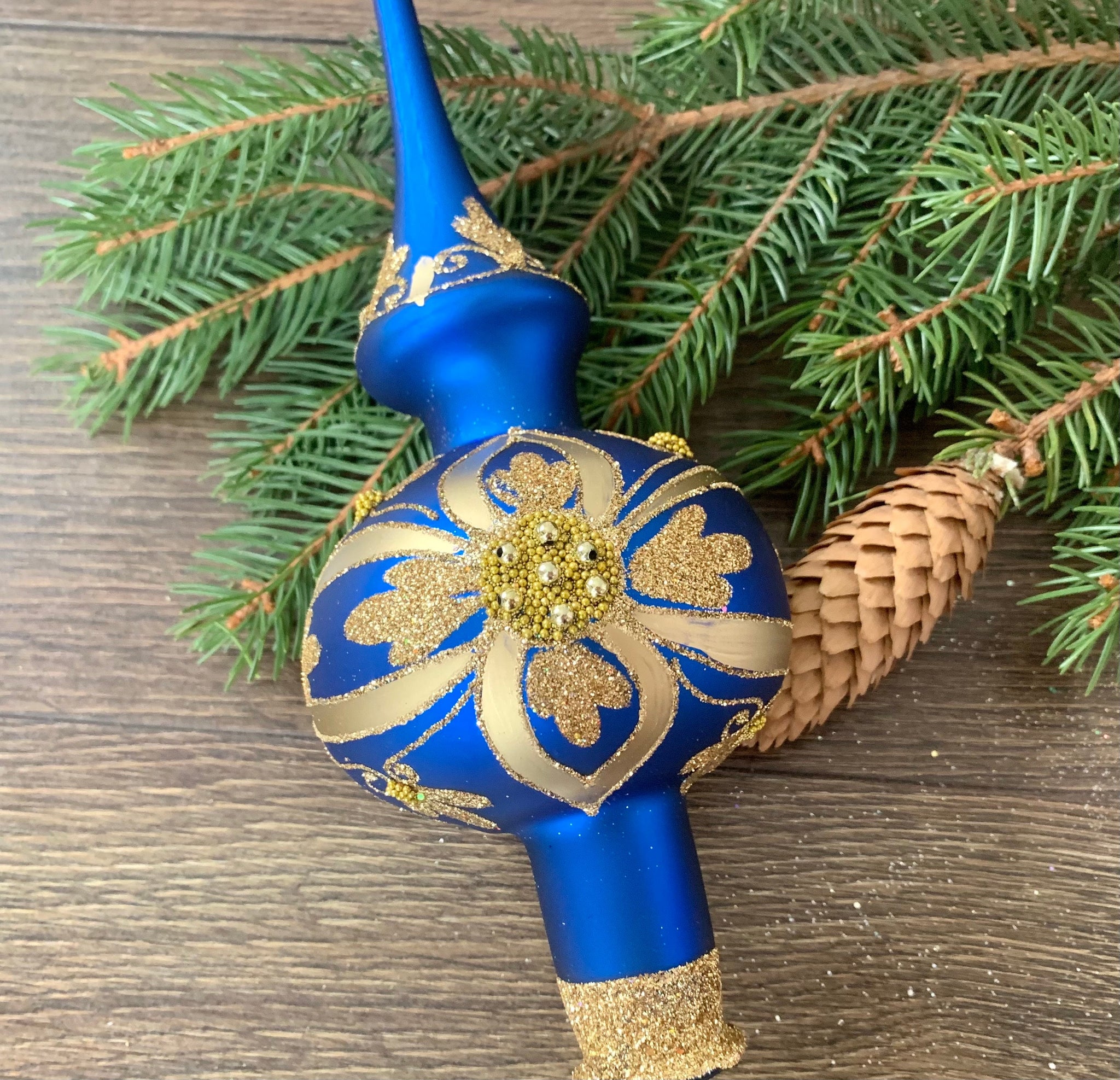 Big blue Christmas Tree Topper Finial ,vintage XMAS glass tree topper ...