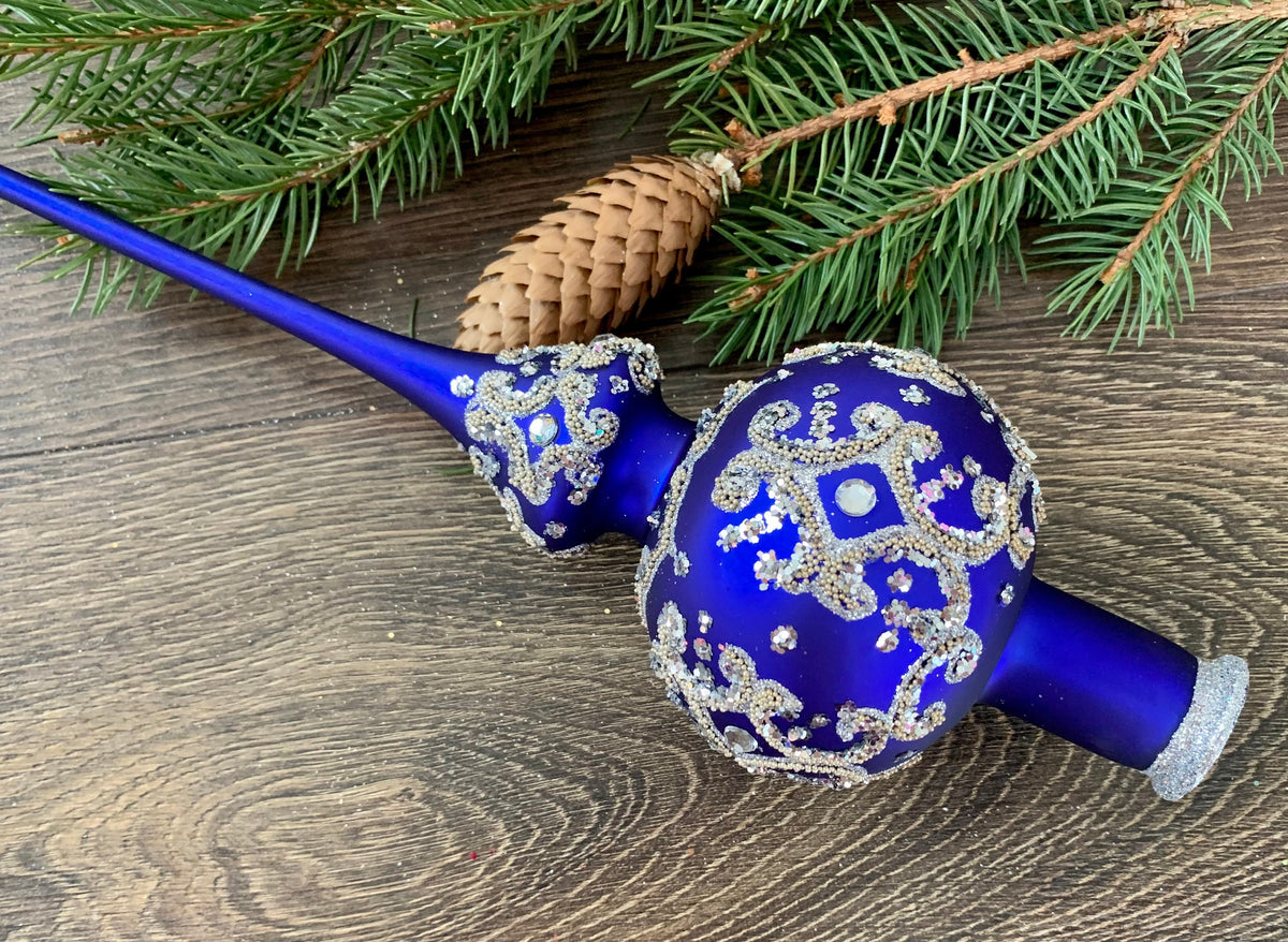 Big blue Christmas Tree Topper Finial with gold ,vintage XMAS ...