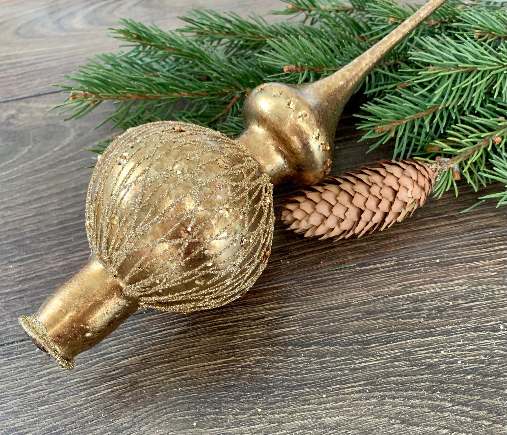 Big gold christmas glass tree topper, antique style, vintage finial ...