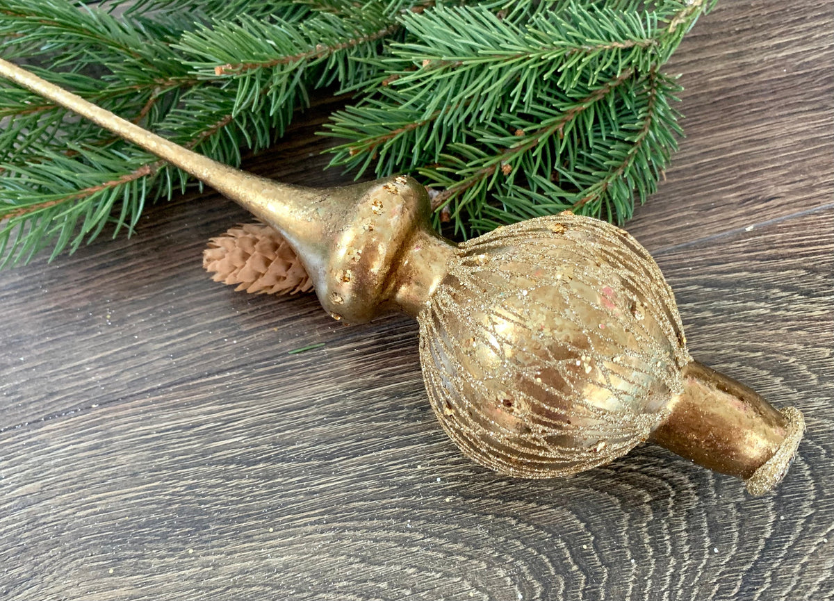 Big gold christmas glass tree topper, antique style, vintage finial ...