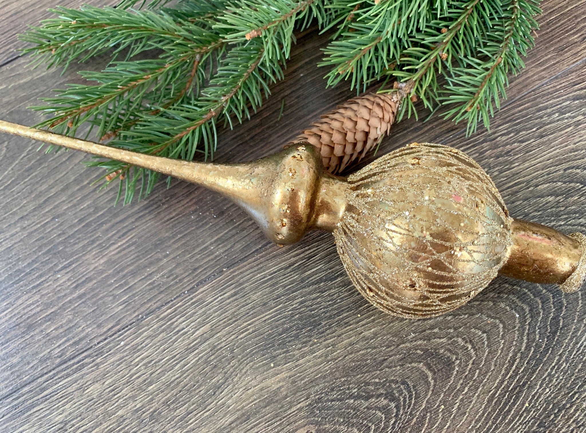 Big gold christmas glass tree topper, antique style, vintage finial ...